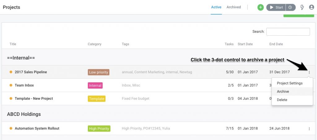 Can I Archive a Project? - Avaza Support