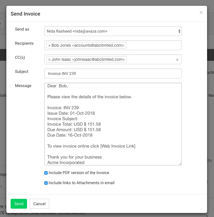 Can I Email Invoices To Clients Avaza Support