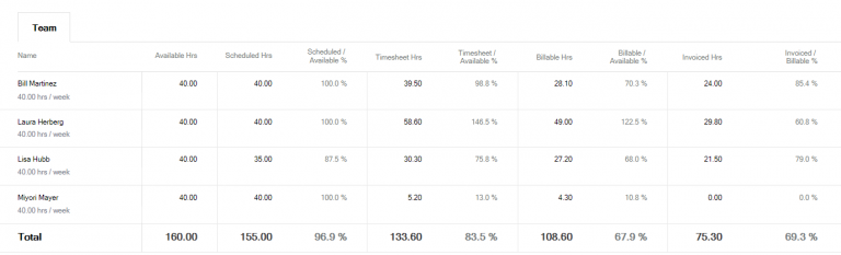 Staff Utilization Report - Avaza Support
