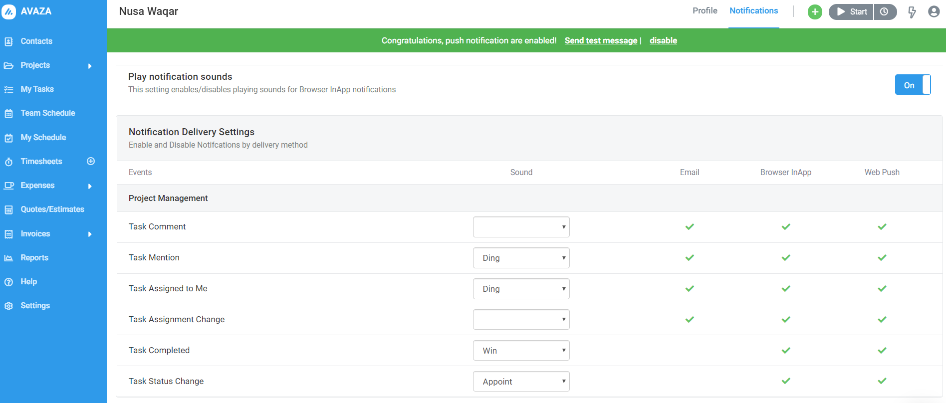 Notification Settings - Avaza Support