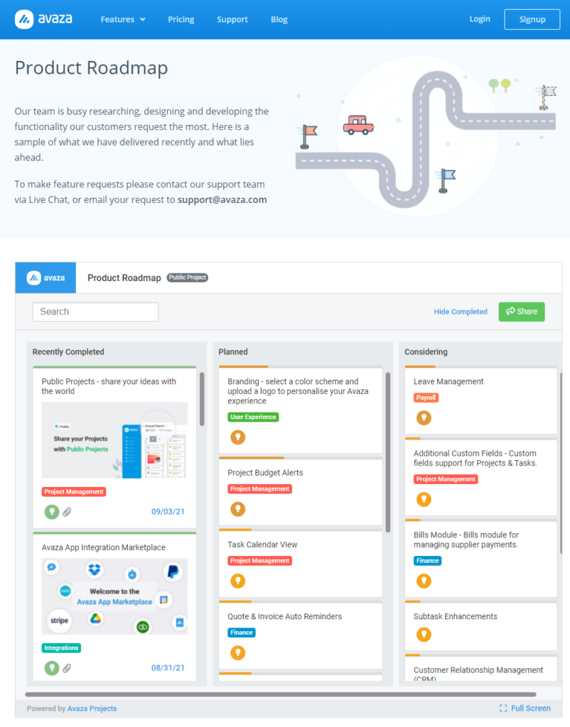 Public Projects - Avaza Support