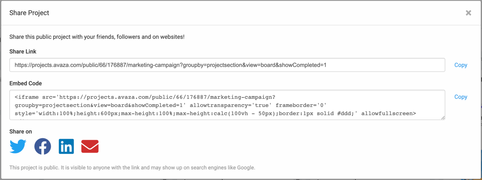 Public Projects - Avaza Support