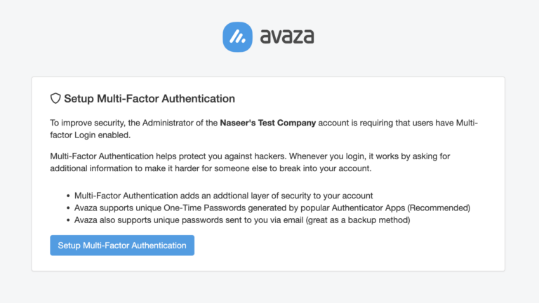 Avaza Multi-factor Authentication - Avaza Support